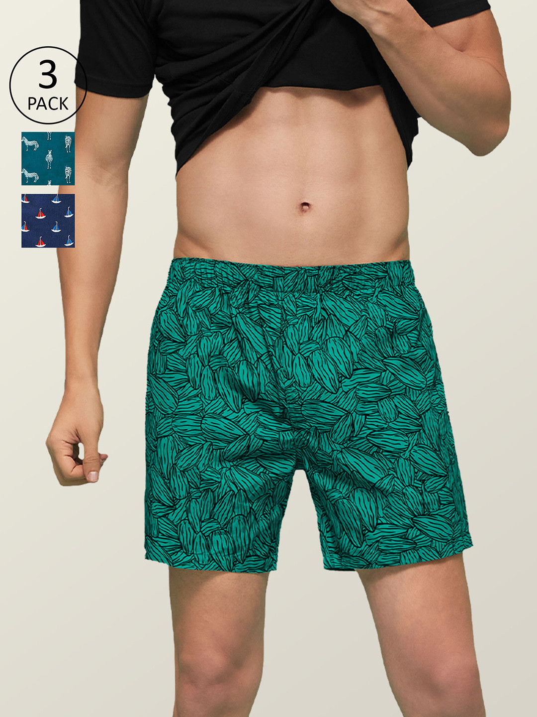 Buy XYXX Men Pack Of 3 Printed Pure Cotton Boxers XYBOX3PCKN90 - Boxers ...