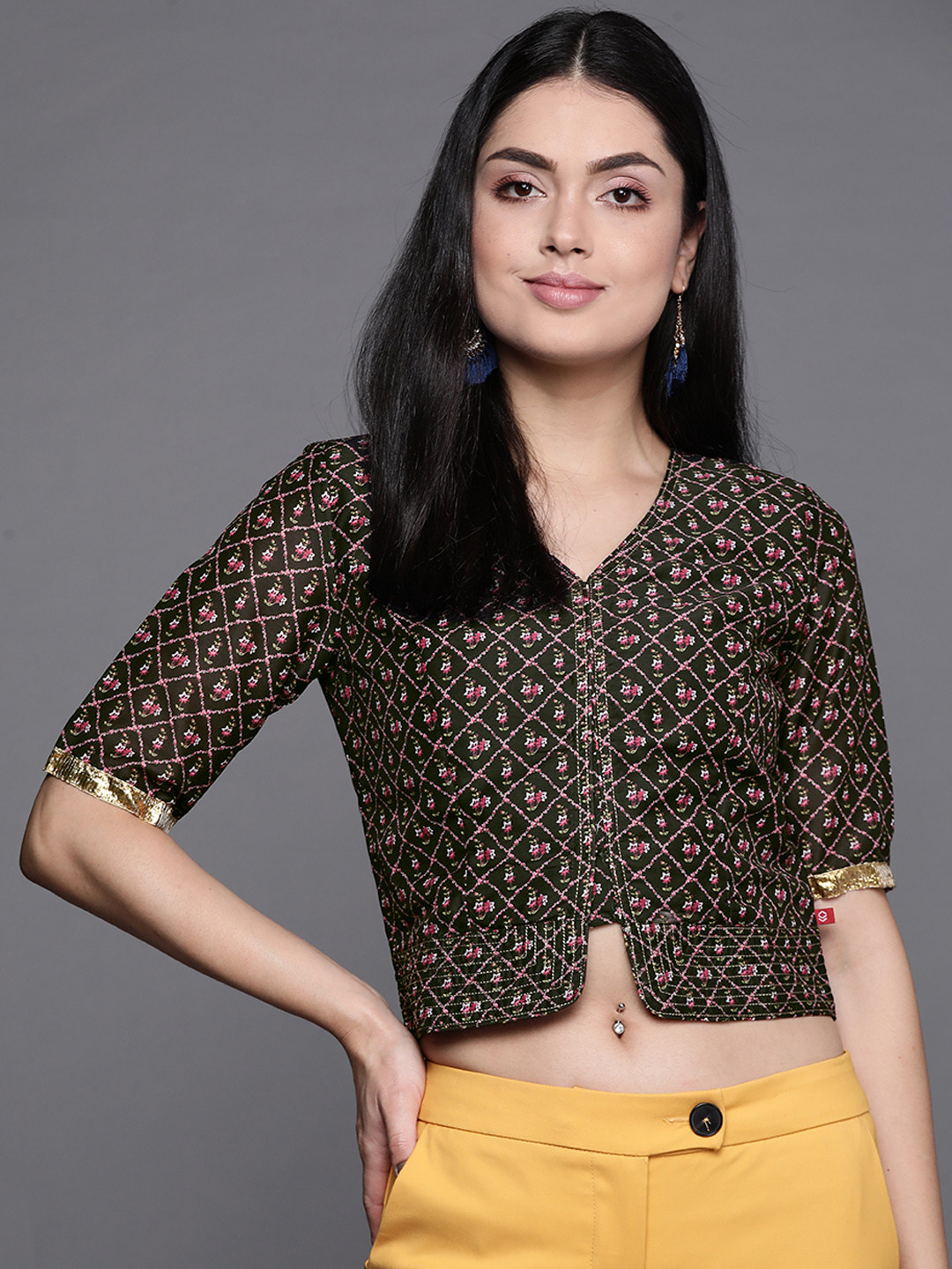 Buy Biba Black Ethnic Motif Regular Crop Top - Tops for Women 15905270 ...