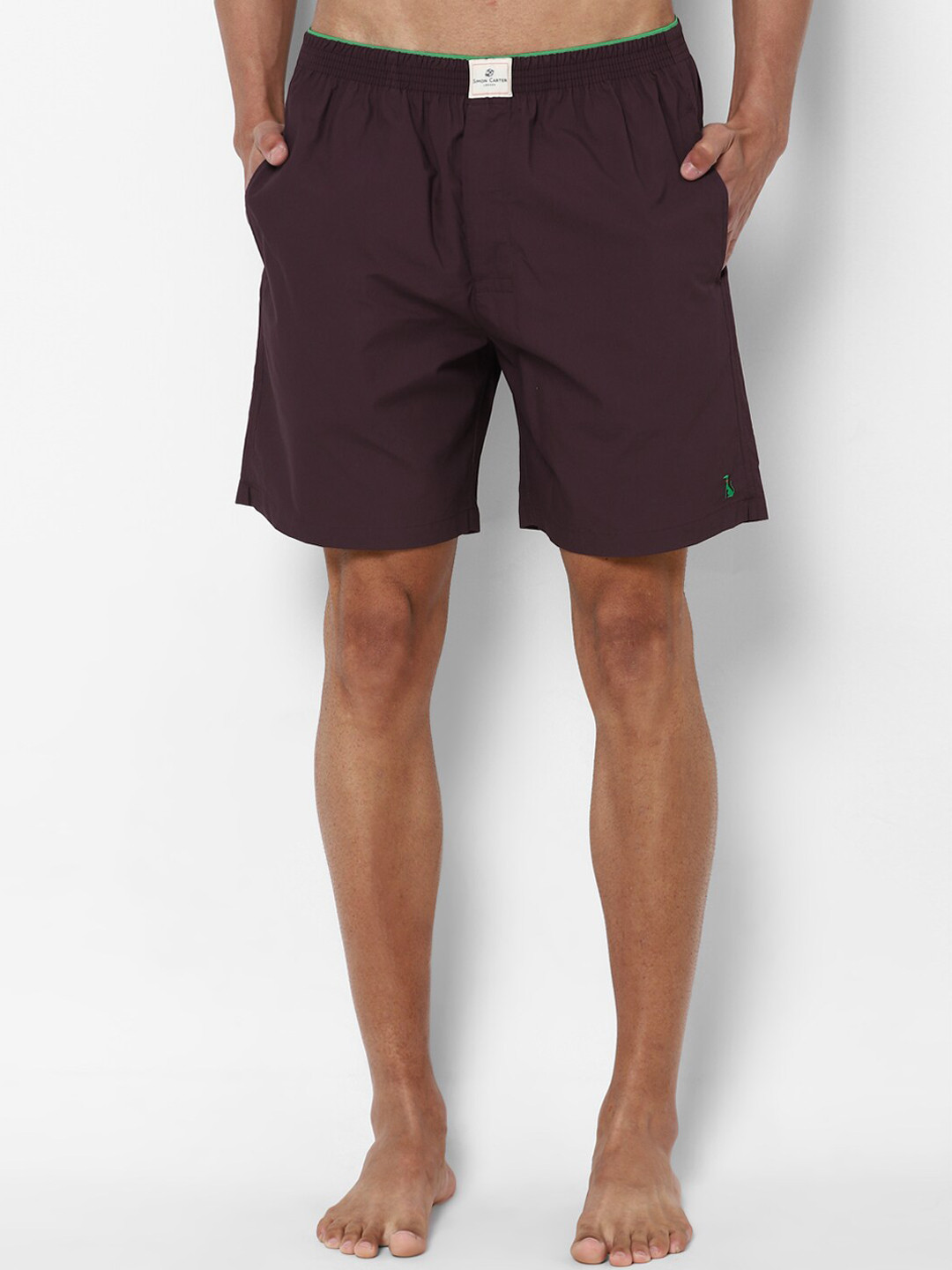 Buy SIMON CARTER LONDON Men Maroon Solid Pure Cotton Boxer Shorts ...