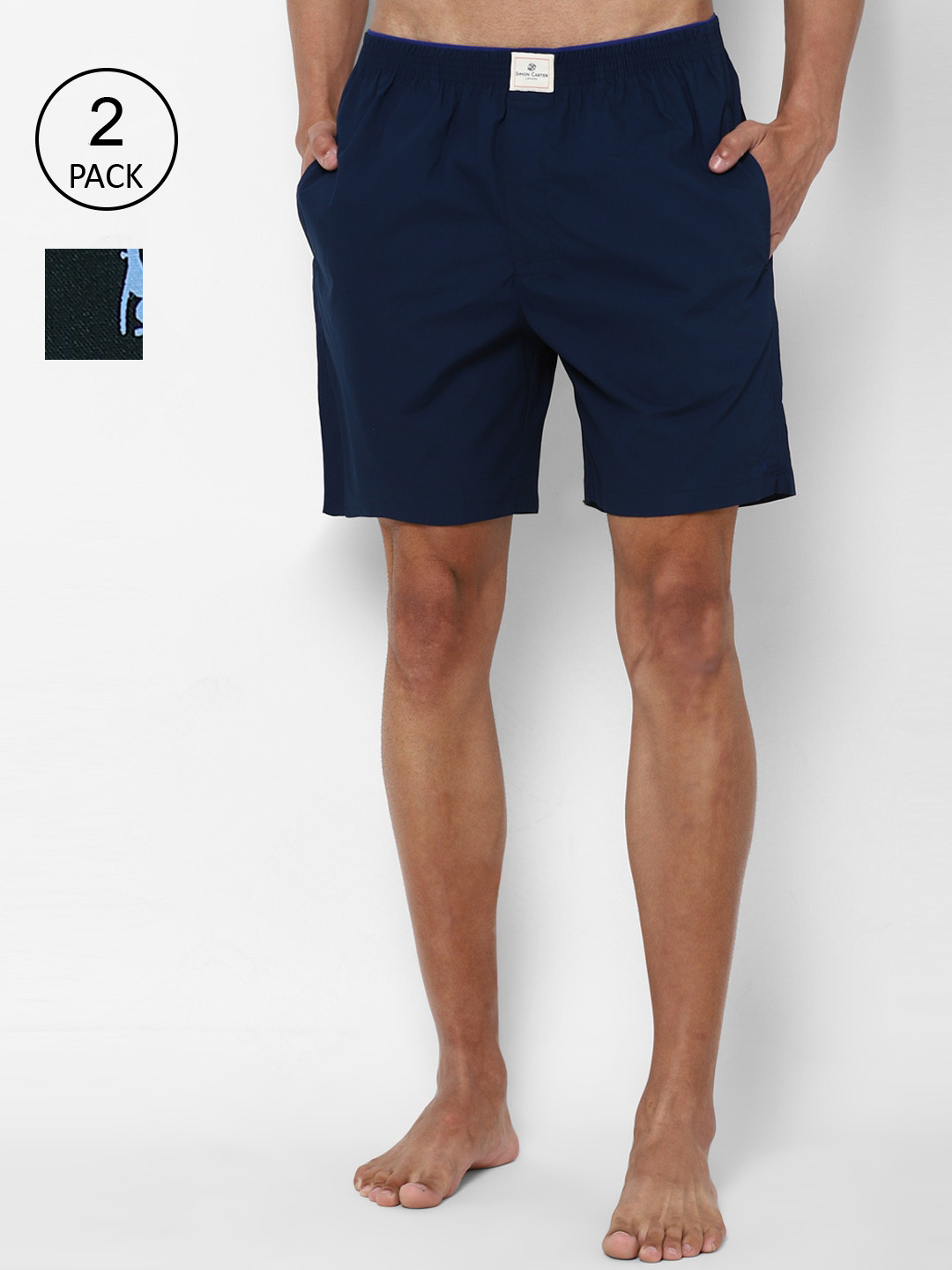 Buy SIMON CARTER LONDON Pack Of 2 Men Navy Blue Pure Cotton Boxers ...