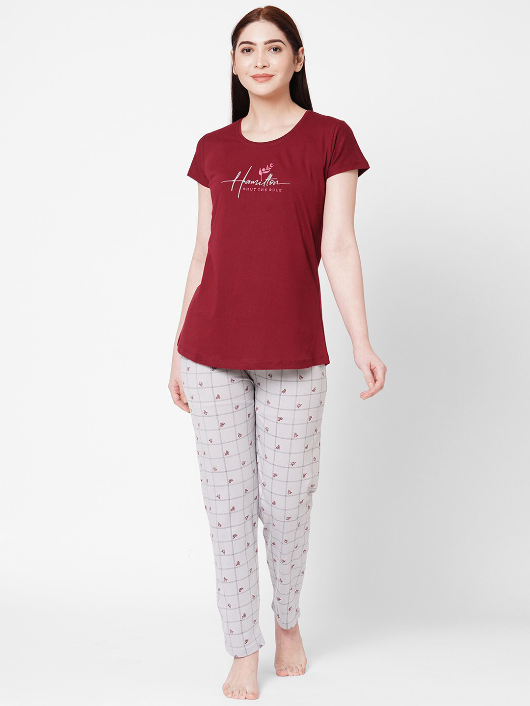 Buy ZOLA Women Maroon & Grey Printed Night Suit - Night Suits for Women ...