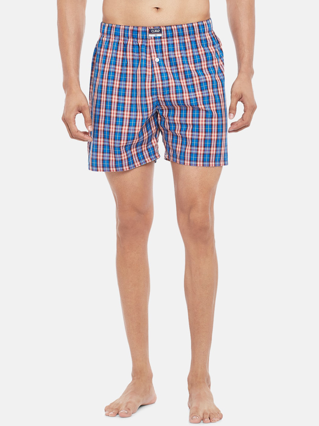 Buy Ajile By Pantaloons Men Blue & Orange Checked Pure Cotton Boxers ...