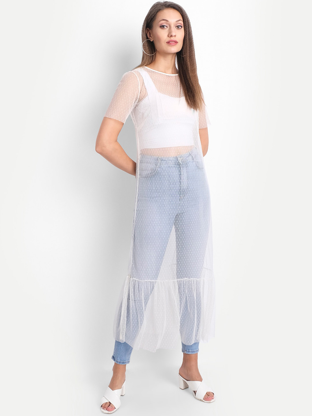 Buy LY2 Women Cream Coloured Net Bodycon Midi Dress - Dresses for Women ...