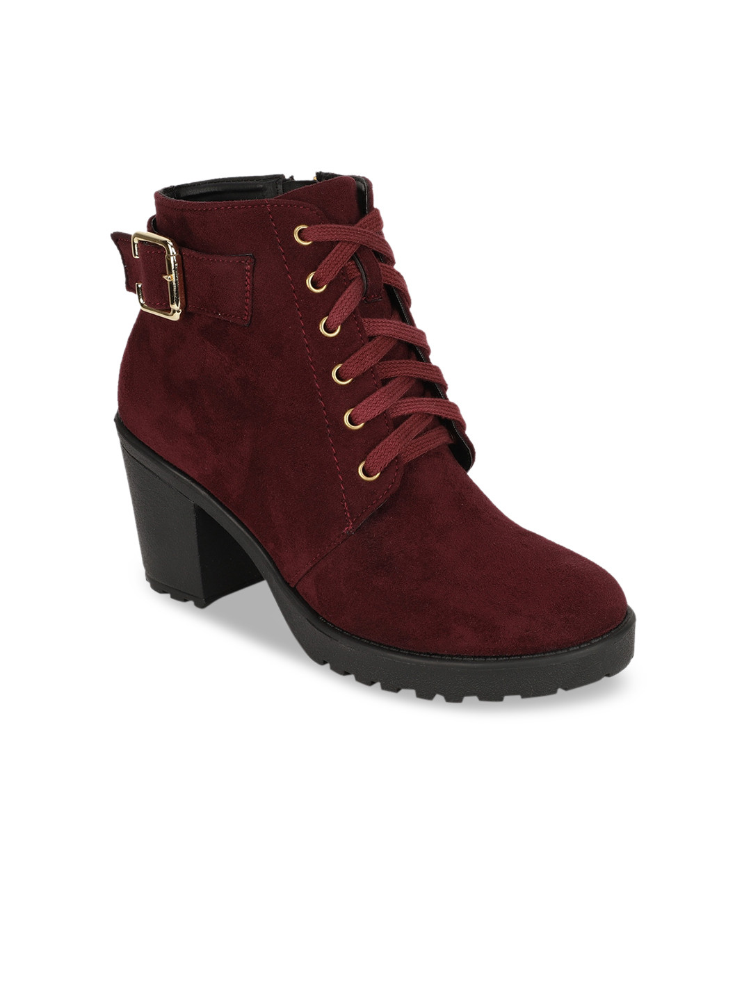Buy Bruno Manetti Maroon Suede Block Heeled Boots - Boots for Women ...