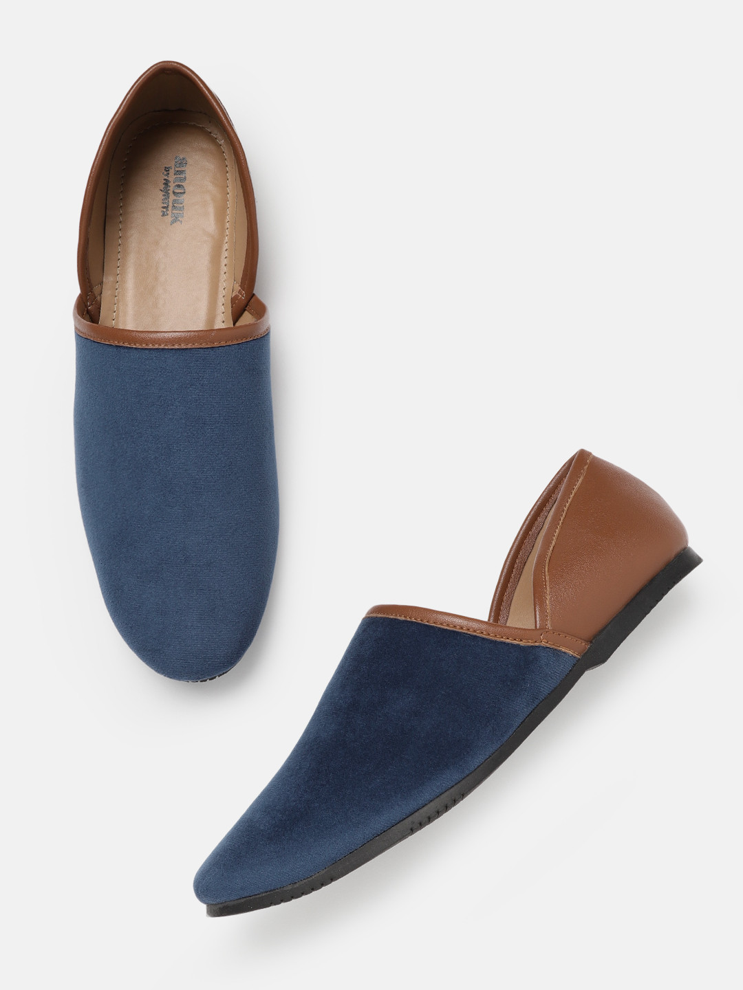 Buy Anouk Men Navy Blue & Brown Solid Mojaris - Casual Shoes for Men ...