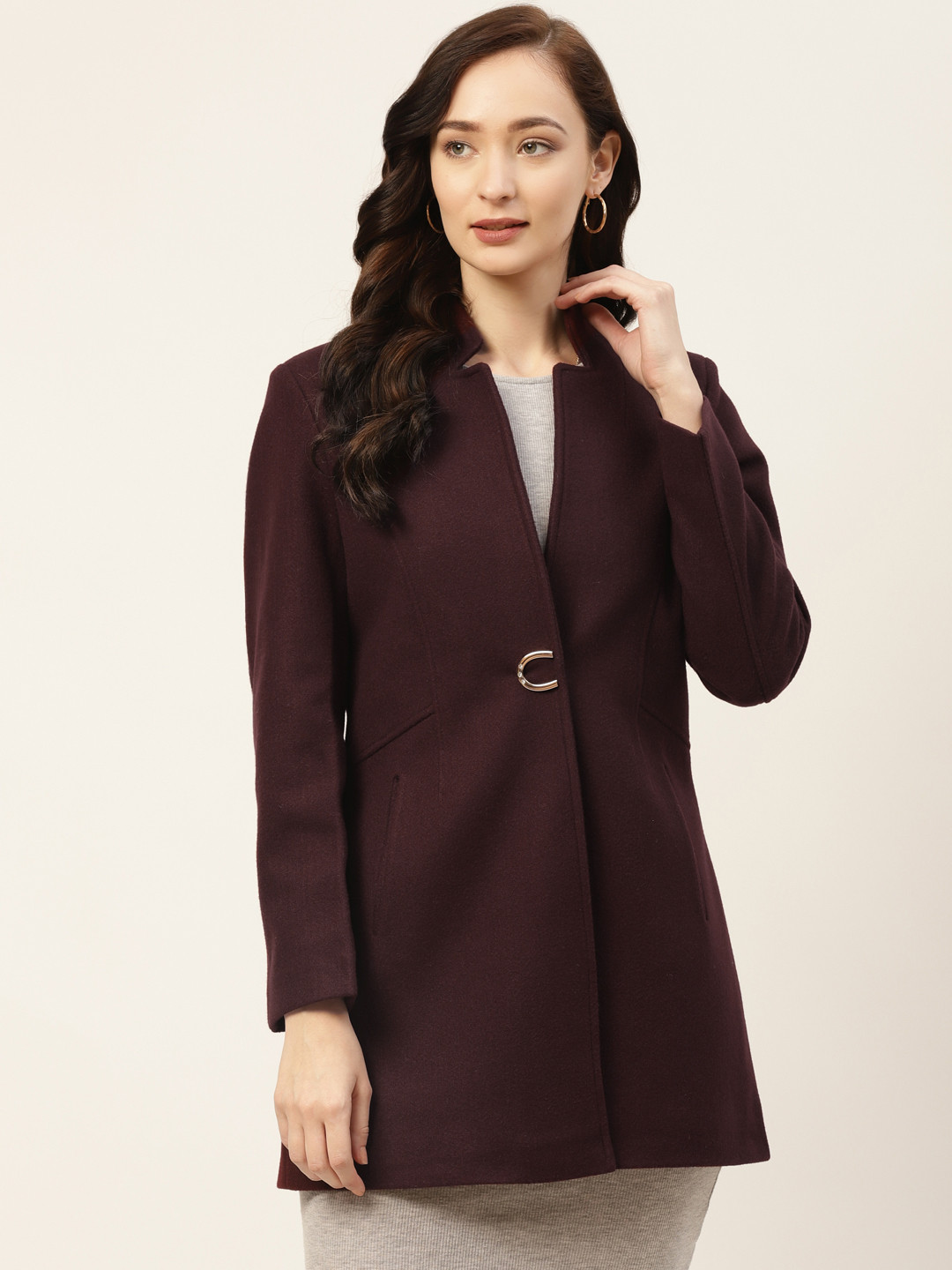Buy Okane Women Maroon Solid Overcoat - Coats for Women 15913904 | Myntra