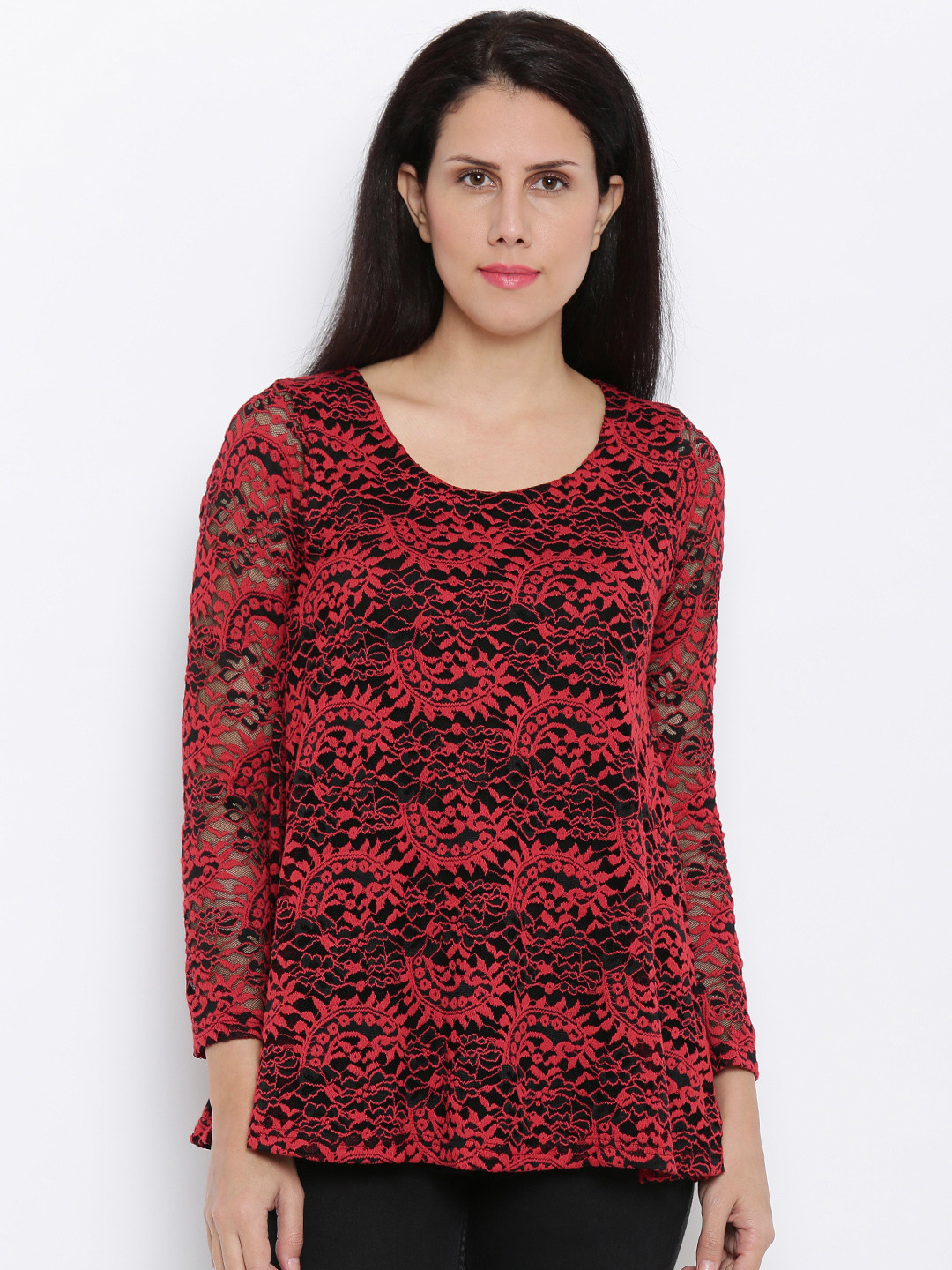 Buy AND Women Red Lace Regular Top - Tops for Women 1591428 | Myntra