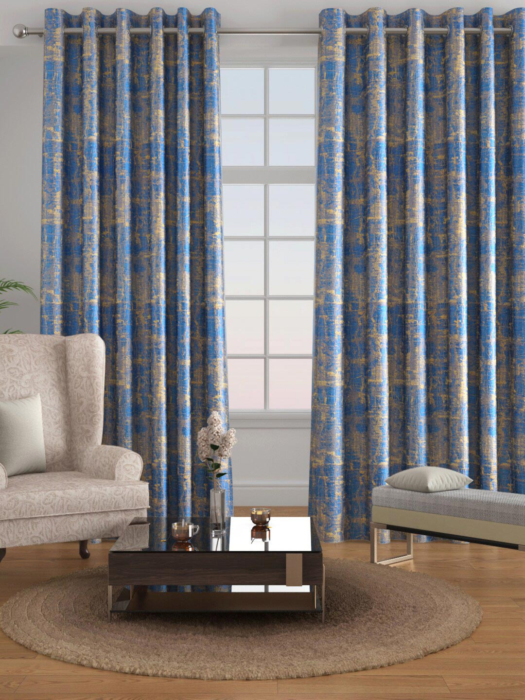 Buy Raymond Home Set Of 2 Blue Jacquard Door Curtains - Curtains And ...