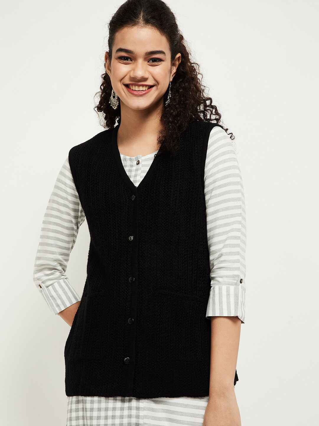 Buy Max Women Black Acrylic Sweater Vest - Sweaters for Women 15919278 ...