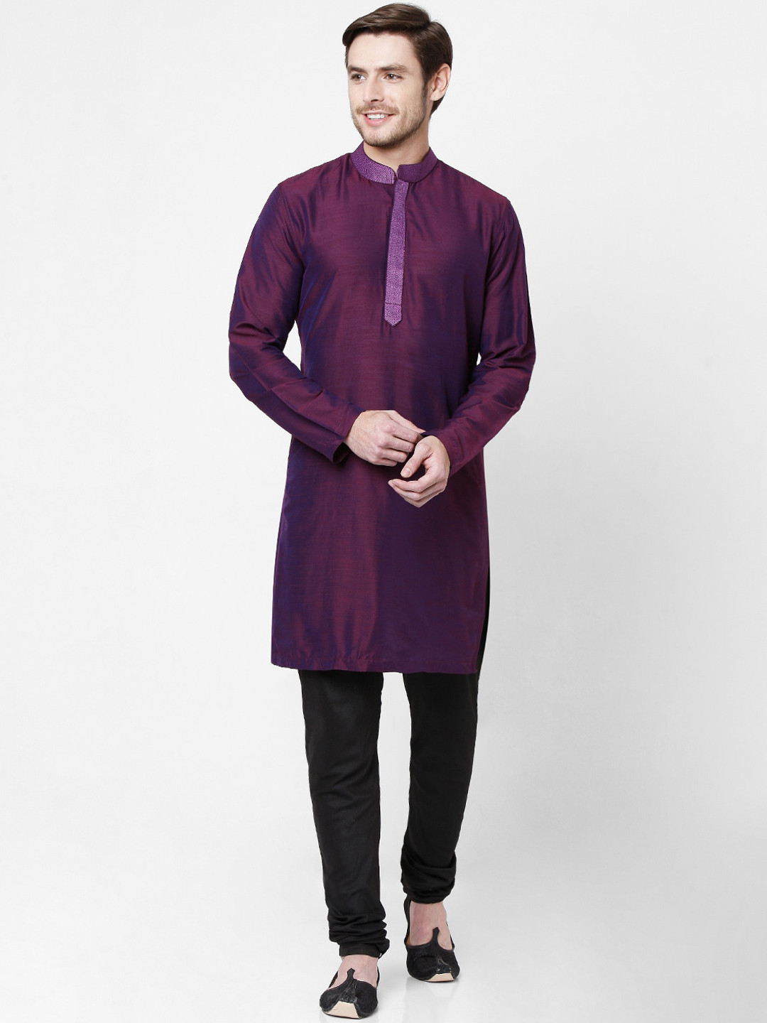 Buy SALWAR STUDIO Men Purple Thread Work Kurta - Kurtas for Men ...