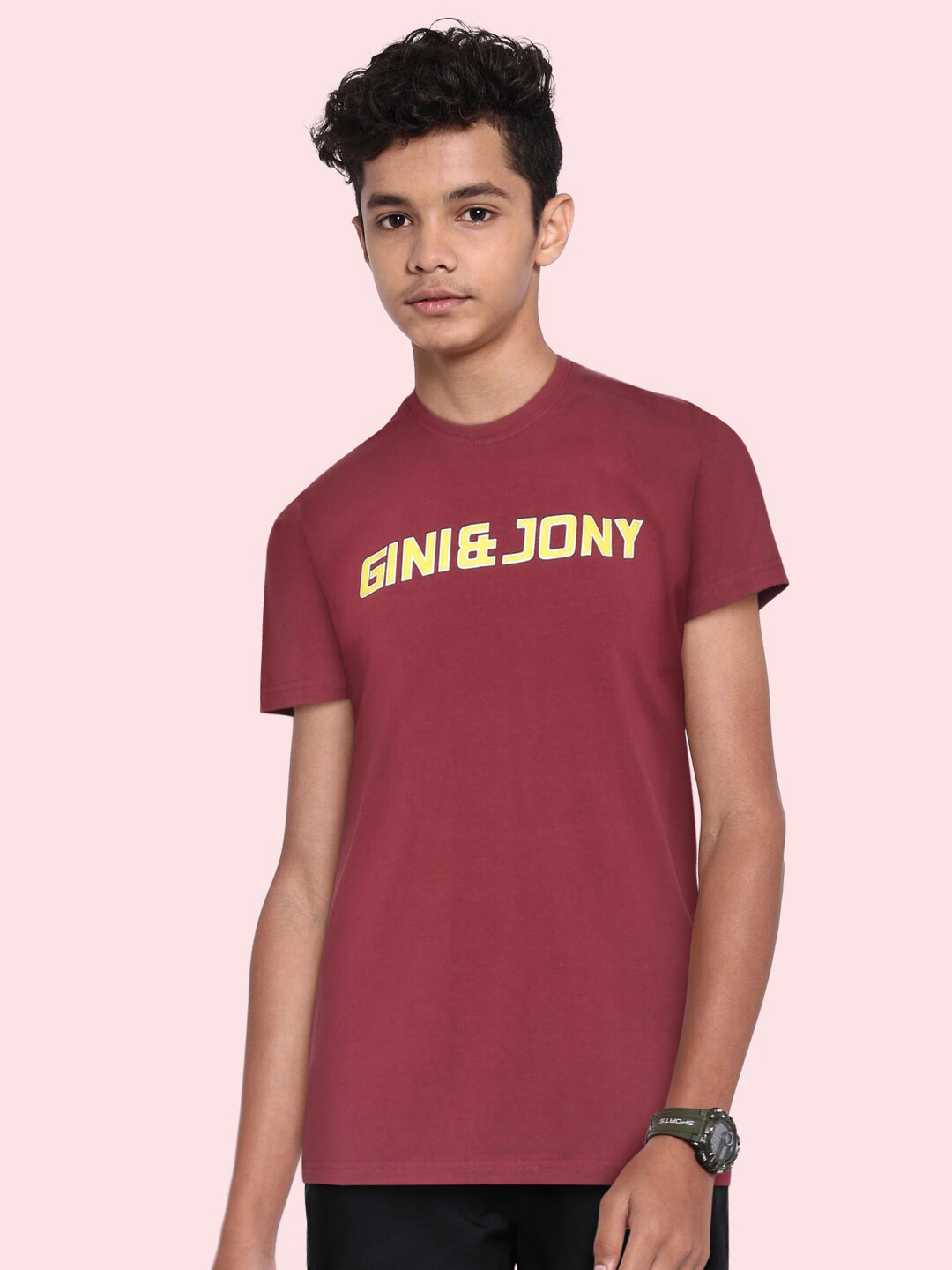 Buy Gini And Jony Boys Maroon Cotton Brand Logo Printed T Shirt ...