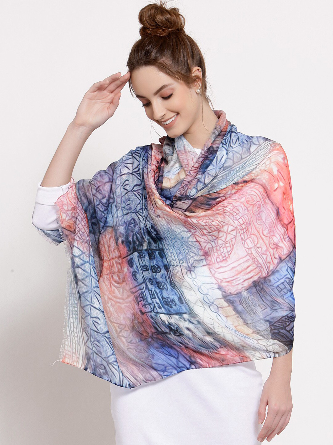 Buy J Style Women Pink & Blue Abstract Printed Cotton Stole - Stoles ...