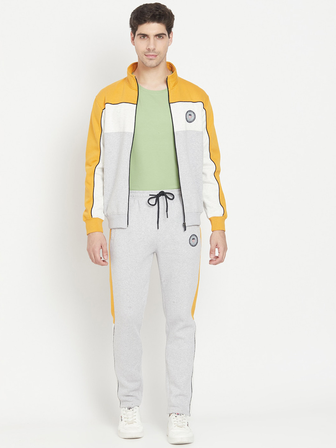 Buy Octave Men Yellow & Grey Colourblocked Cotton Tracksuit ...