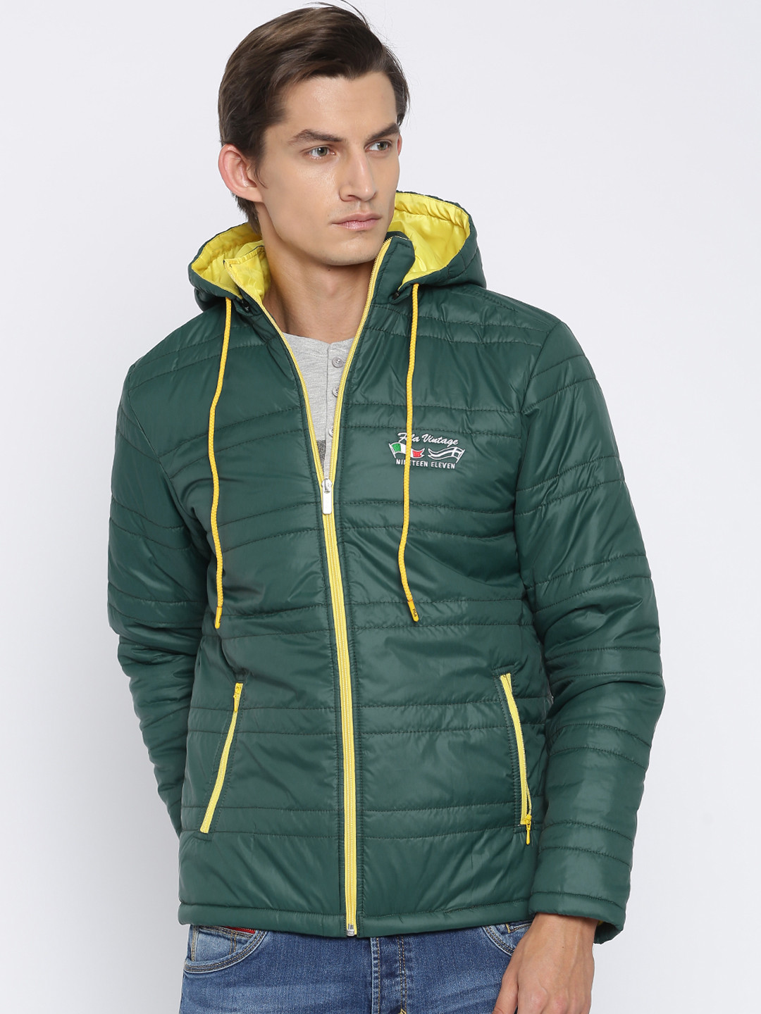 Buy FILA Green Hooded Puffer Jacket - Jackets for Men 1593404 | Myntra
