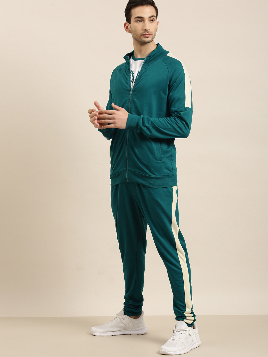 Buy Difference Of Opinion Men Green & White Striped Tracksuit ...