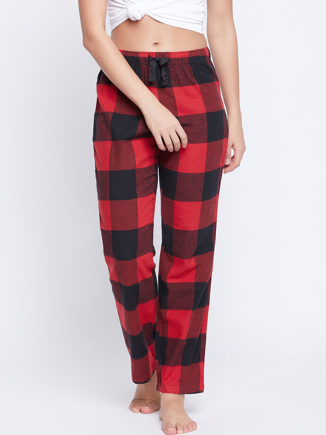 Buy Clovia Woman Red Woolen Checkered Print Pyjama - Lounge Pants for ...