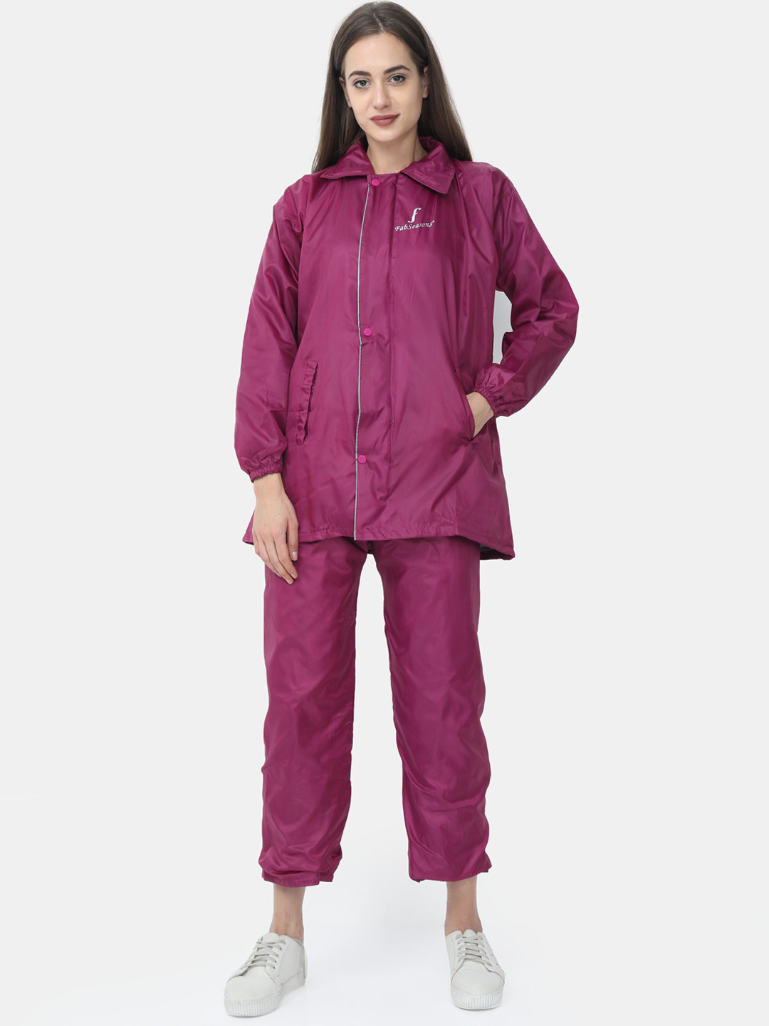 Buy FabSeasons Women Pink Solid Waterproof Hooded Rain Suit - Rain Suit ...