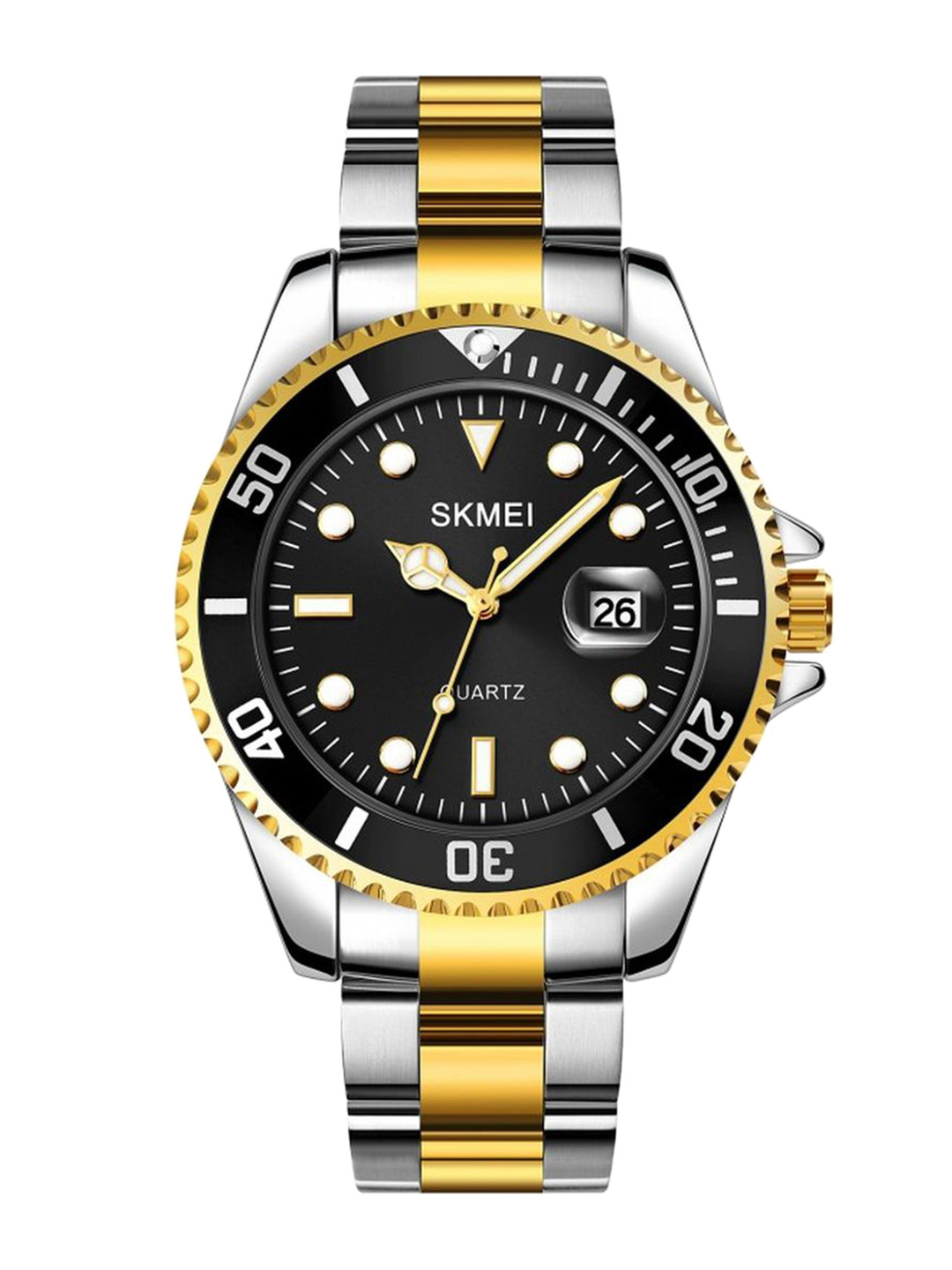 Buy Skmei Men Black Embellished Dial & Silver Toned Straps Analogue ...