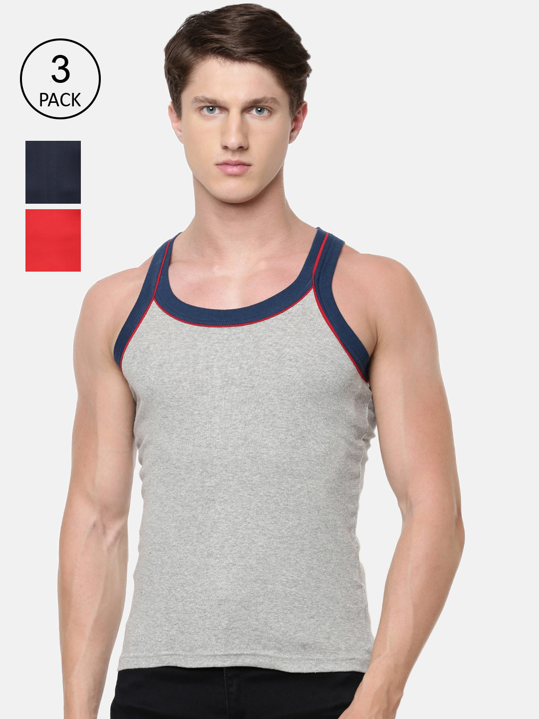 Buy Ramraj Men Pack Of 3 Assorted Pure Cotton Innerwear Vests ...