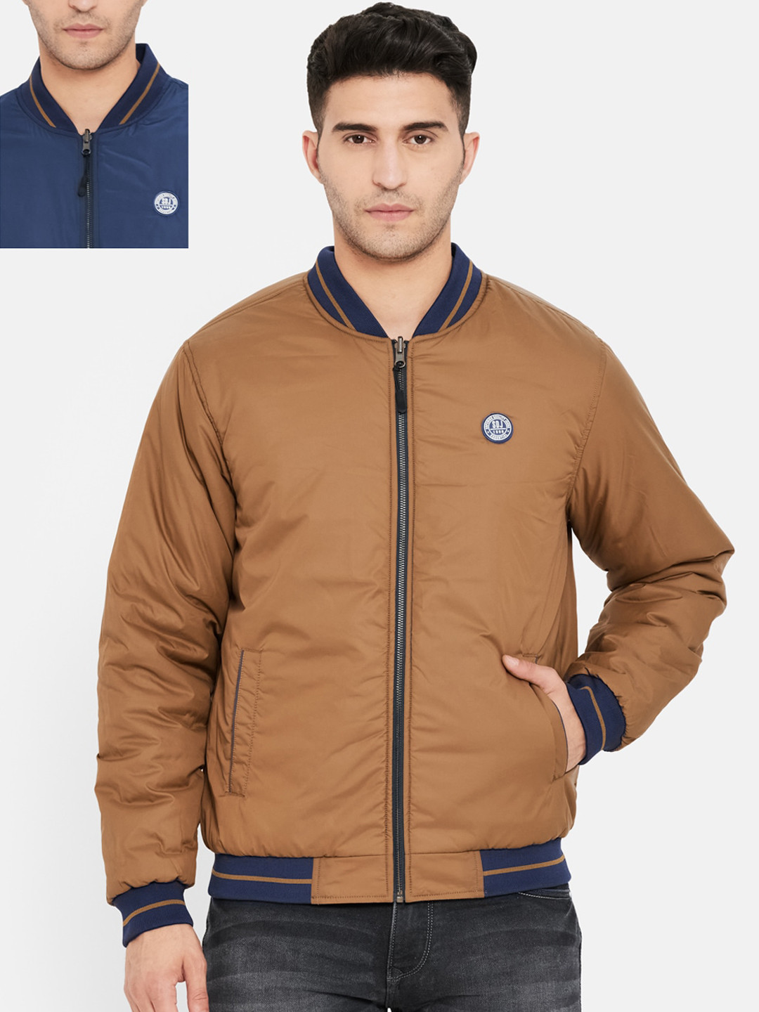 Buy Duke Men Blue Beige Reversible Bomber Jacket - Jackets for Men ...