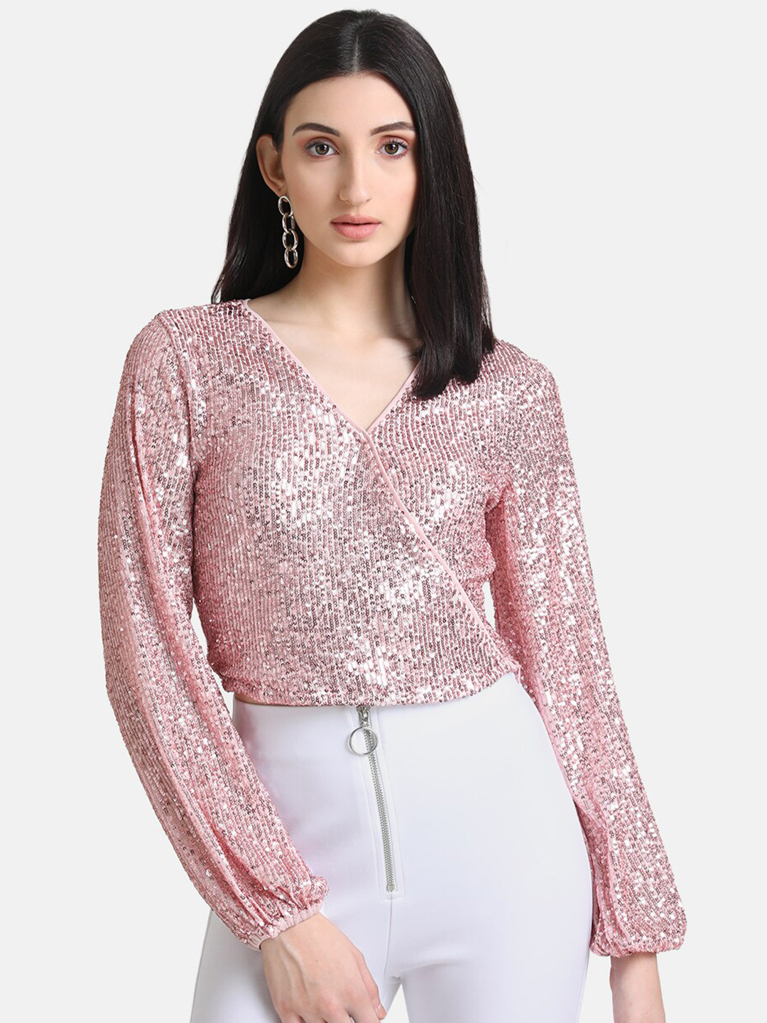 Buy Kazo Woman Pink Sequin Wrap Top - Tops for Women 15947730 | Myntra