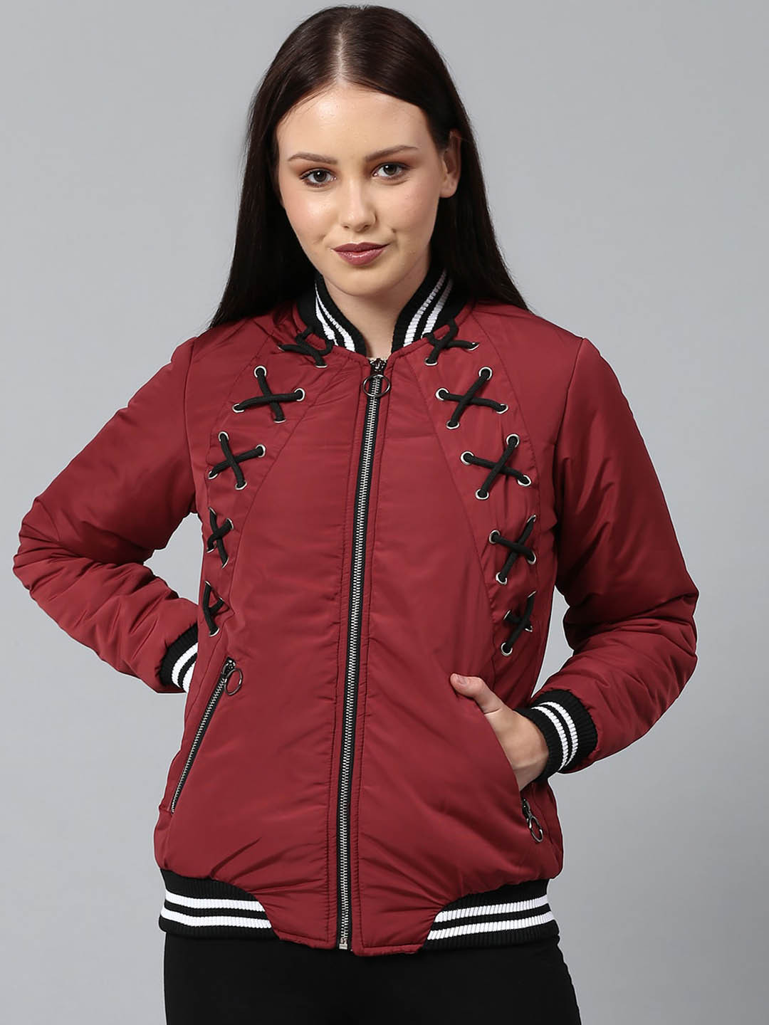 Buy Campus Sutra Women Red Windcheater Bomber Jacket - Jackets for ...