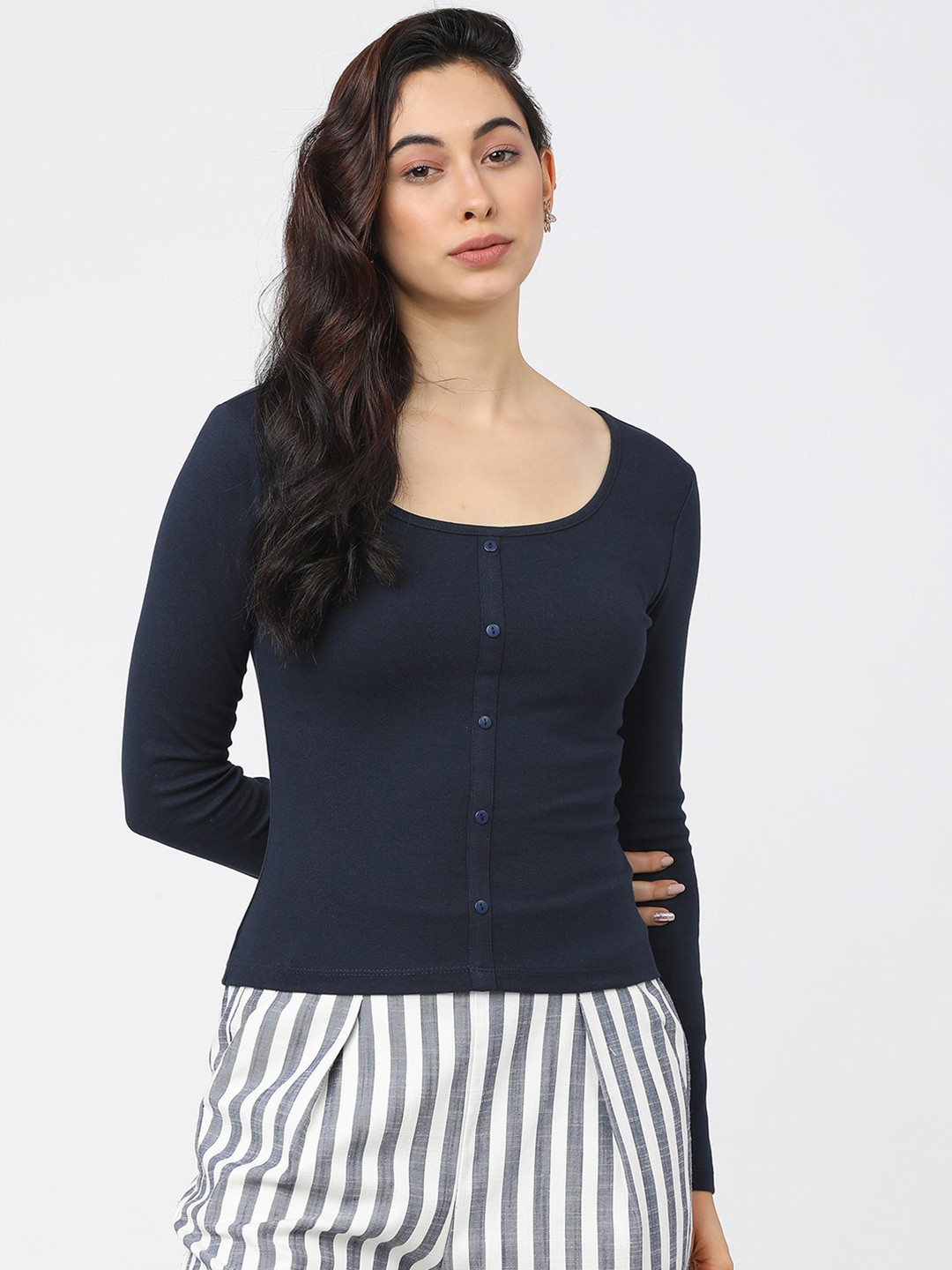 Buy Tokyo Talkies Navy Blue Fitted Top - Tops for Women 15954044 | Myntra