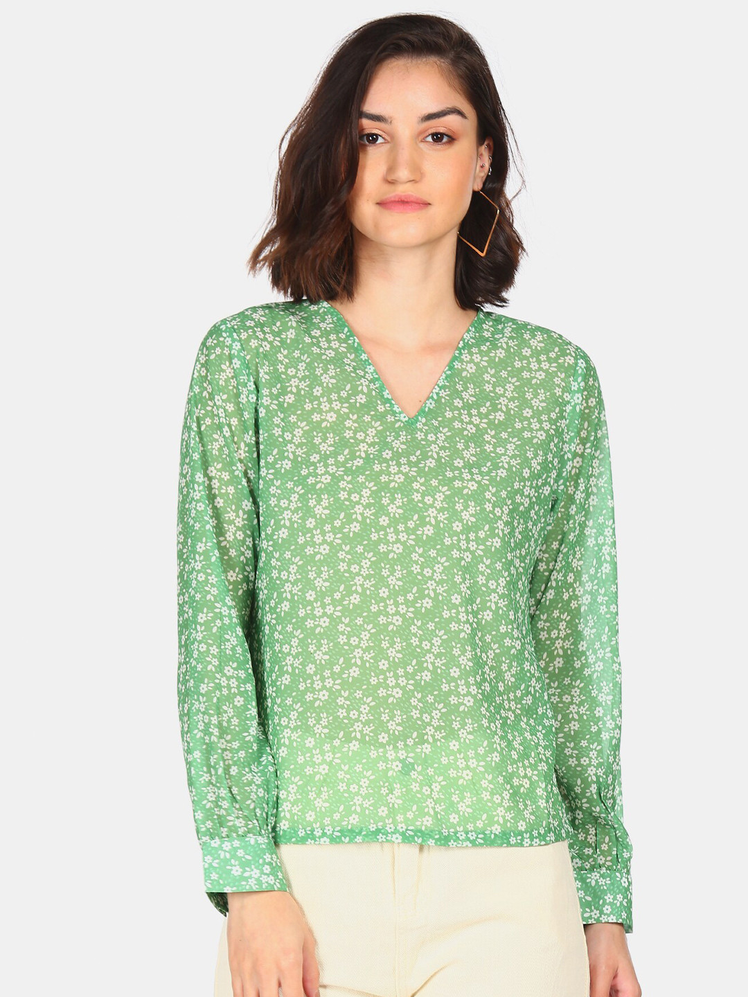 Buy Flying Machine Green Floral Regular Top - Tops for Women 15954498 ...