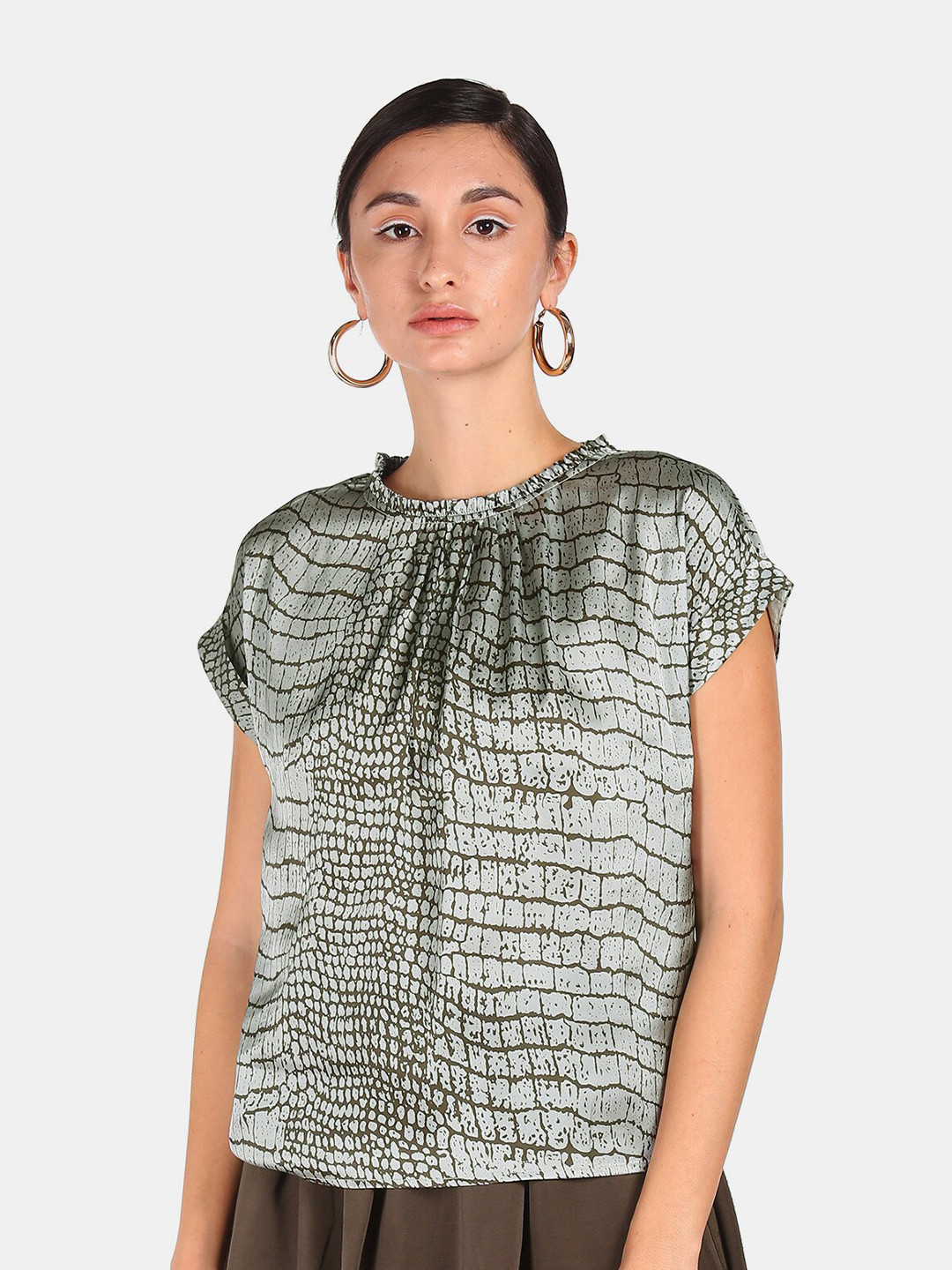 Buy Flying Machine Green & Off White Extended Sleeves A Line Top - Tops ...