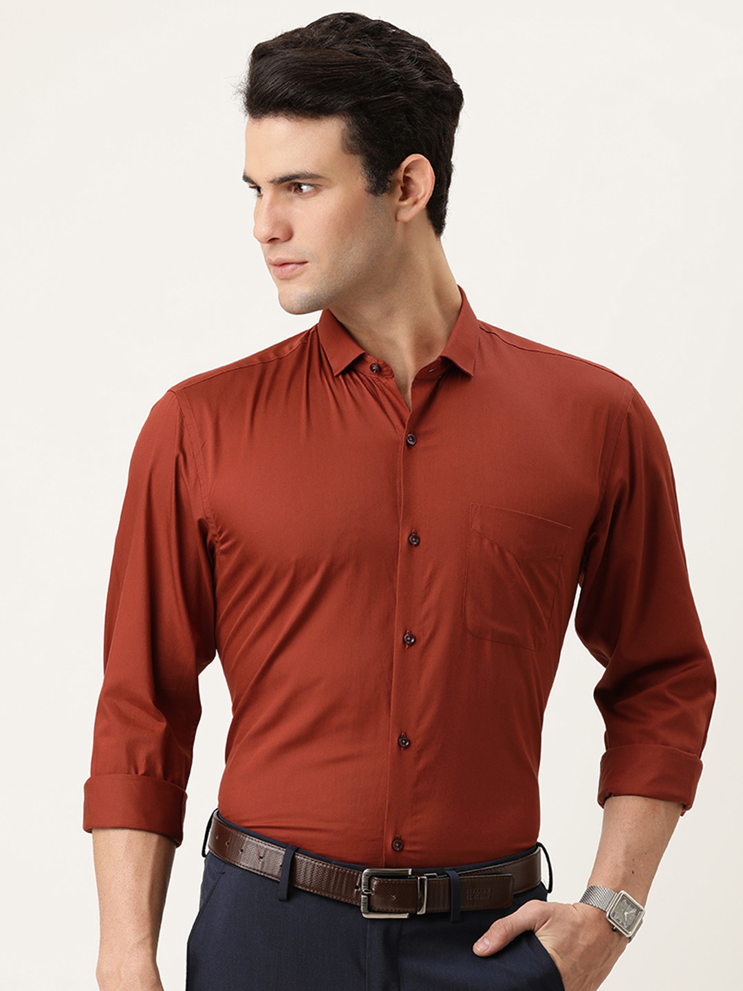 Buy Peter England Men Red Solid Opaque Formal Shirt - Shirts for Men ...