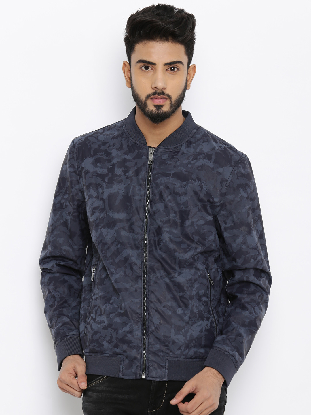 Buy Jack & Jones Blue Printed Bomber Jacket - Jackets for Men 1595828 ...