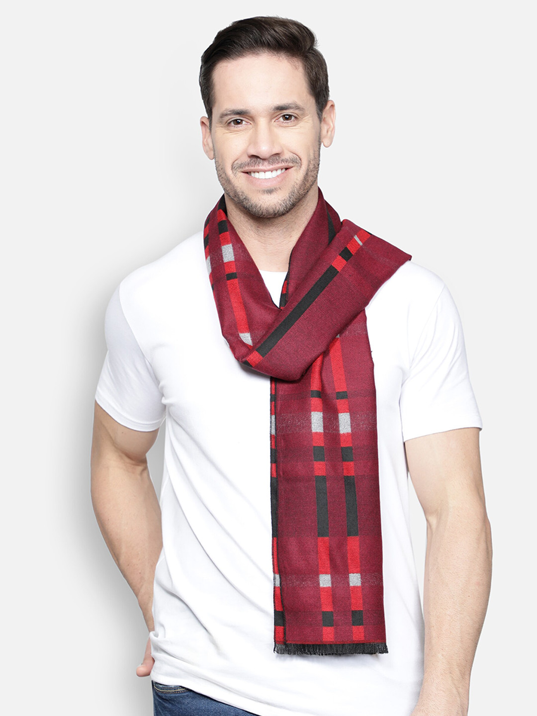 Buy Alvaro Castagnino Men Red & Black Checked Muffler - Mufflers for ...