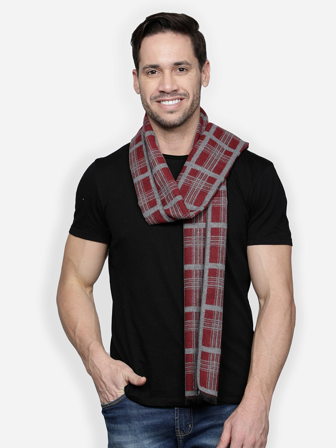 Buy Alvaro Castagnino Men Grey & Red Checked Muffler - Mufflers for Men 15959504 | Myntra