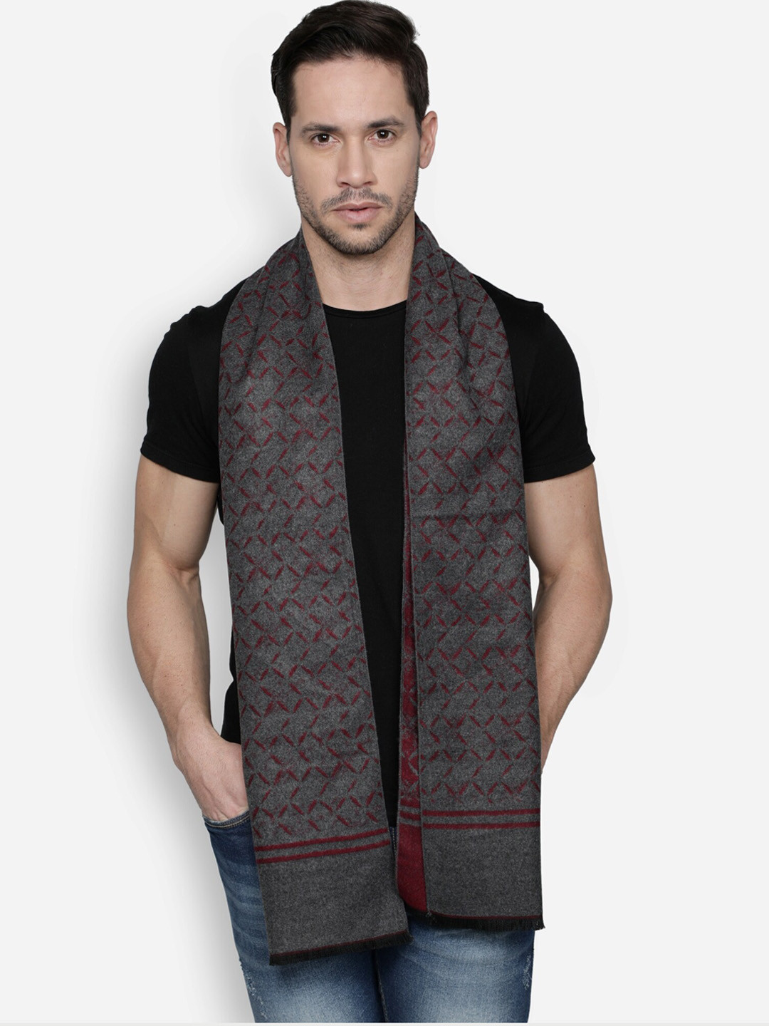 Buy Alvaro Castagnino Men Maroon & Grey Patterned Muffler - Mufflers ...
