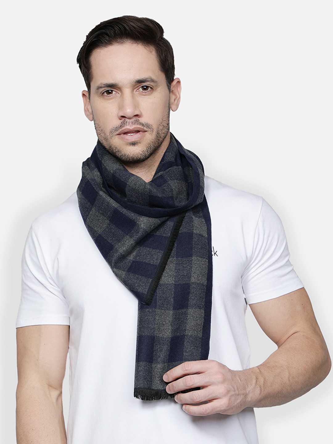 Buy Alvaro Castagnino Men Grey & Navy Blue Checked Muffler - Mufflers ...