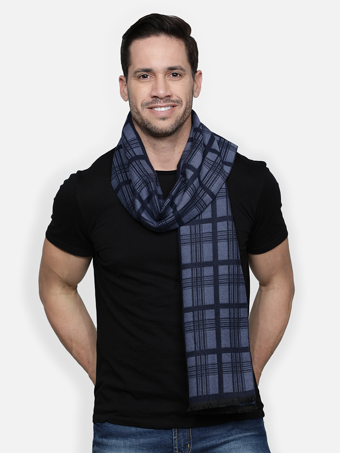 Buy Alvaro Castagnino Men Blue Checked Muffler - Mufflers for Men ...