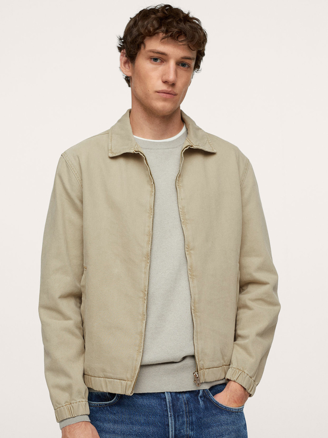 Buy MANGO MAN Men Beige Pure Cotton Denim Jacket - Jackets for Men ...