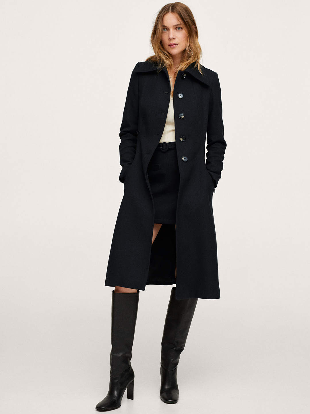 Buy MANGO Women Black Solid Regular Fit Longline Over Coat - Coats for ...