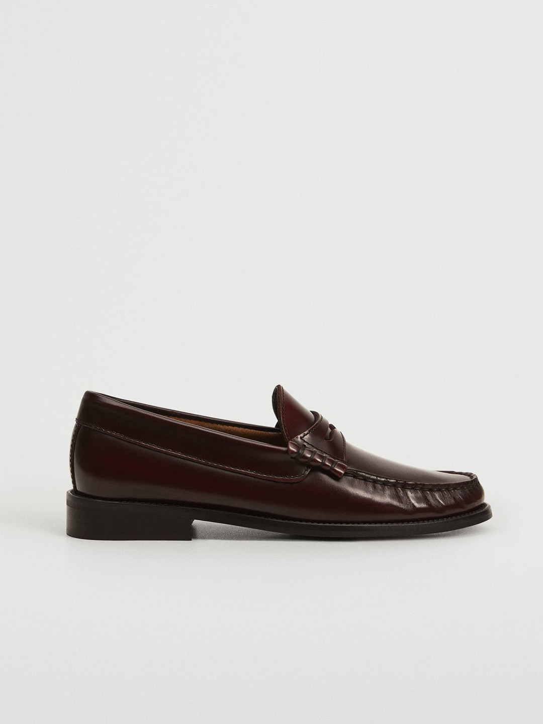 Buy MANGO Women Burgundy Leather Solid Penny Loafers - Casual Shoes for ...