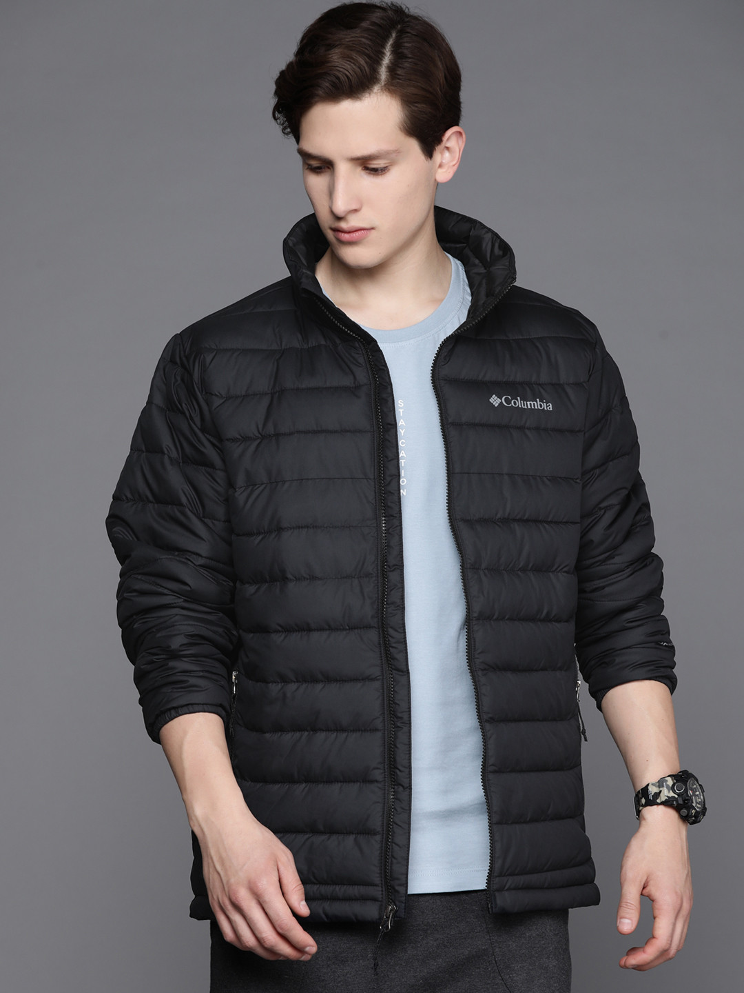 Buy Columbia Men Black Powder Lite Omni Heat Infinity Padded Jacket ...