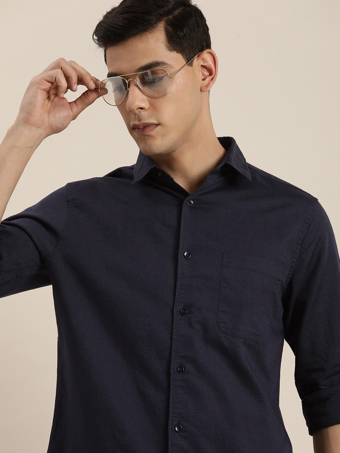 Buy INVICTUS Men Navy Blue Slim Fit Pure Cotton Casual Shirt - Shirts ...