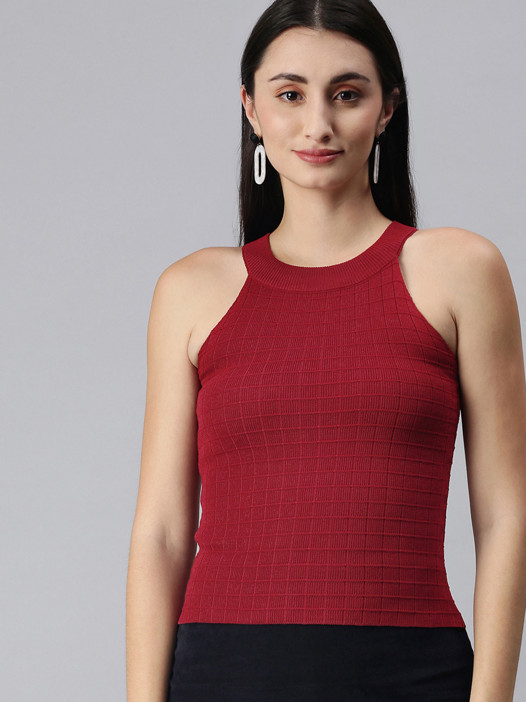 Buy XO LOVE Maroon Self Checked Top - Tops for Women 15965870 | Myntra