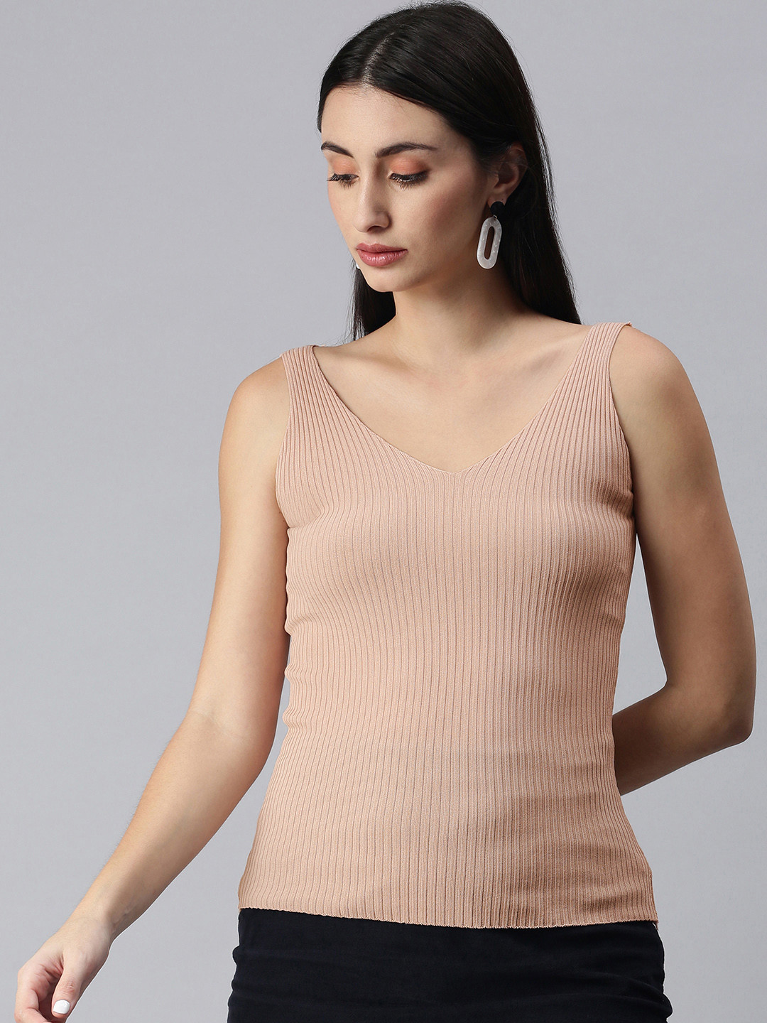 Buy XO LOVE Beige Ribbed Tank Top - Tops for Women 15965906 | Myntra