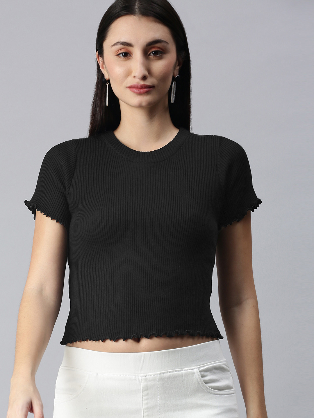 Buy XO LOVE Black Ribbed Crop Top - Tops for Women 15965930 | Myntra