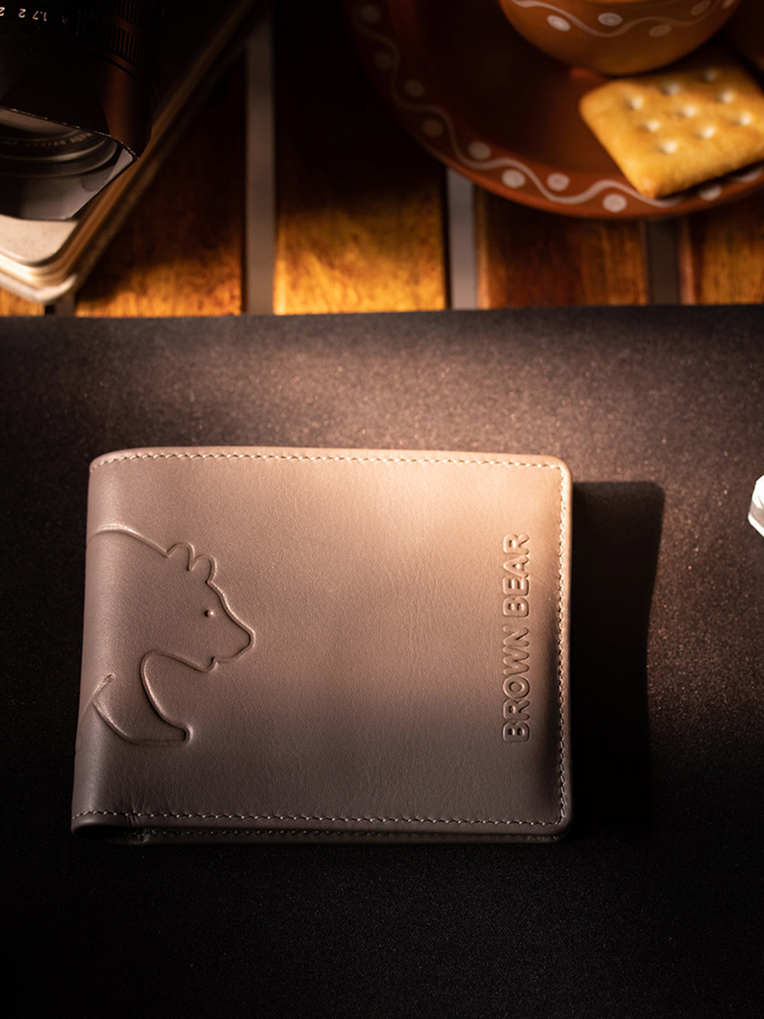 Buy BROWN BEAR Men Grey Bear Self Design Leather Two Fold Wallet ...
