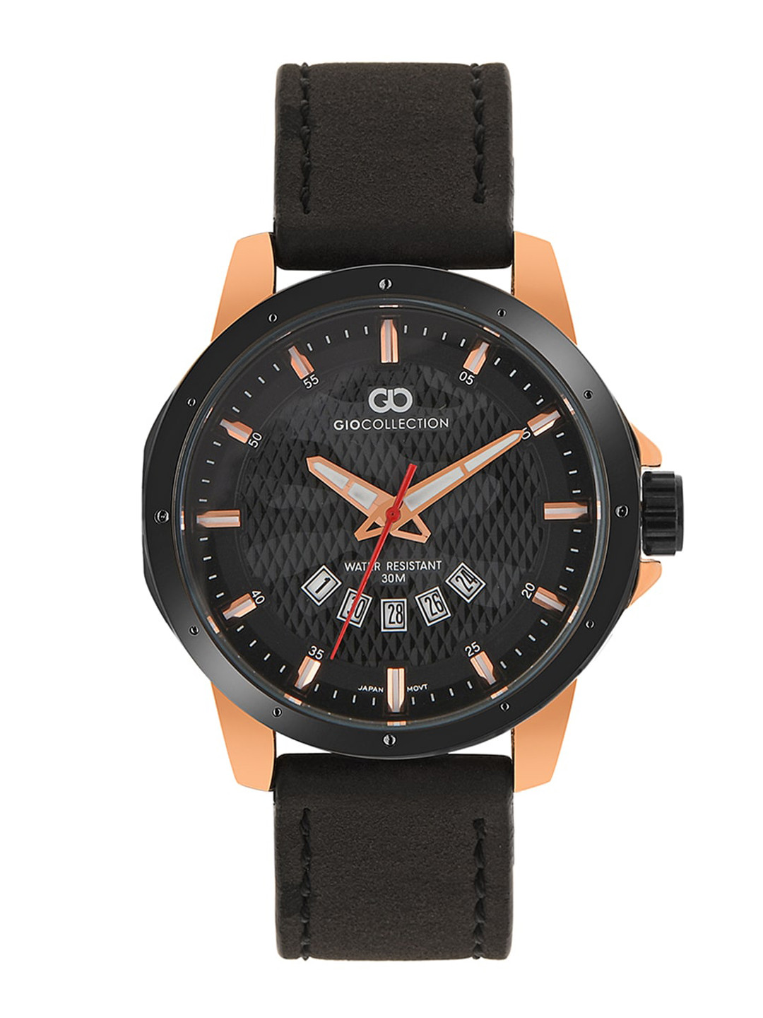 Buy GIO COLLECTION Men Black Aluminium Dial & Brown Leather Straps ...