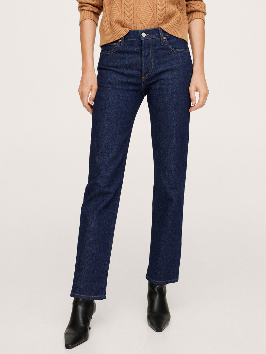 Buy MANGO Women Navy Blue Straight Fit Stretchable Jeans - Jeans for ...