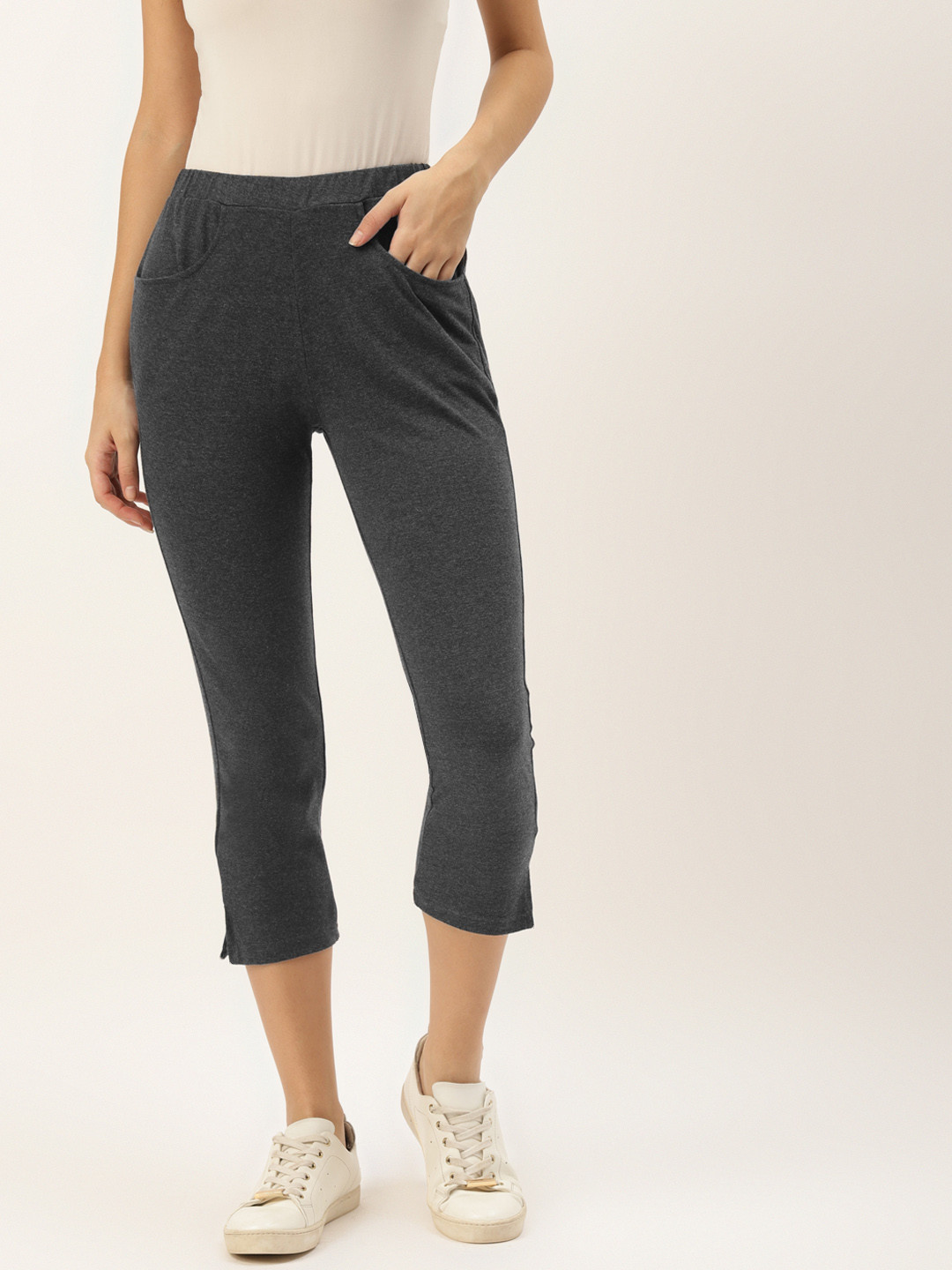 Buy BRINNS Women Charcoal Grey Solid Capris - Capris for Women 15981098 ...
