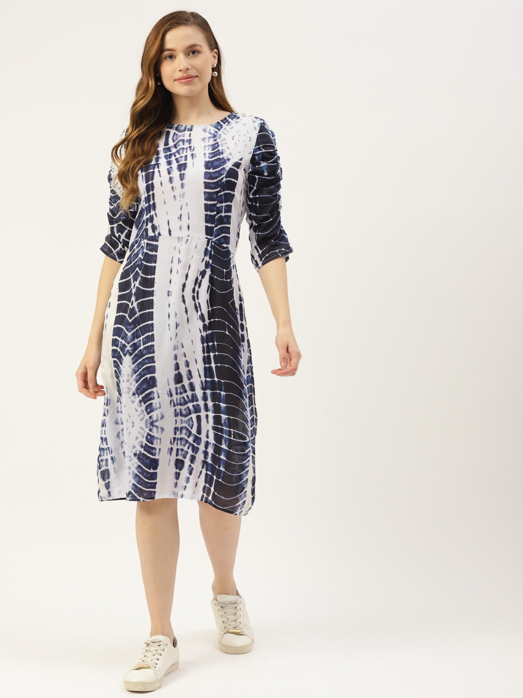 Buy Brinns White And Pink Floral Print A Line Midi Dress Dresses For