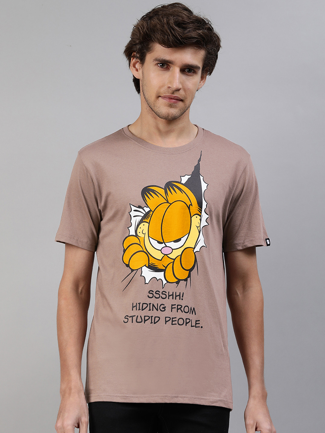 Buy The Souled Store Men Dusty Pink Garfield Printed Casual T Shirt ...